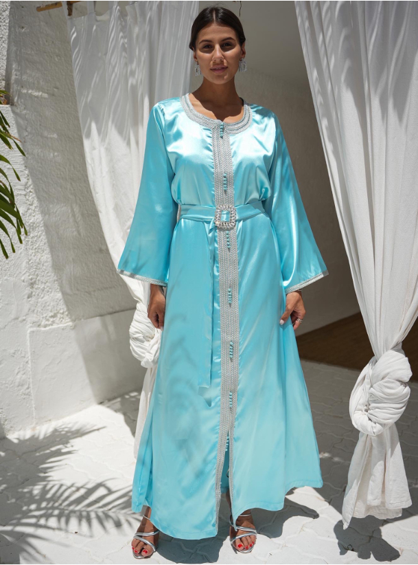 LAMA KAFTAN Silk kaftan belted crafted with crystal lace and moroccan lace Kaftans from Morbel ...