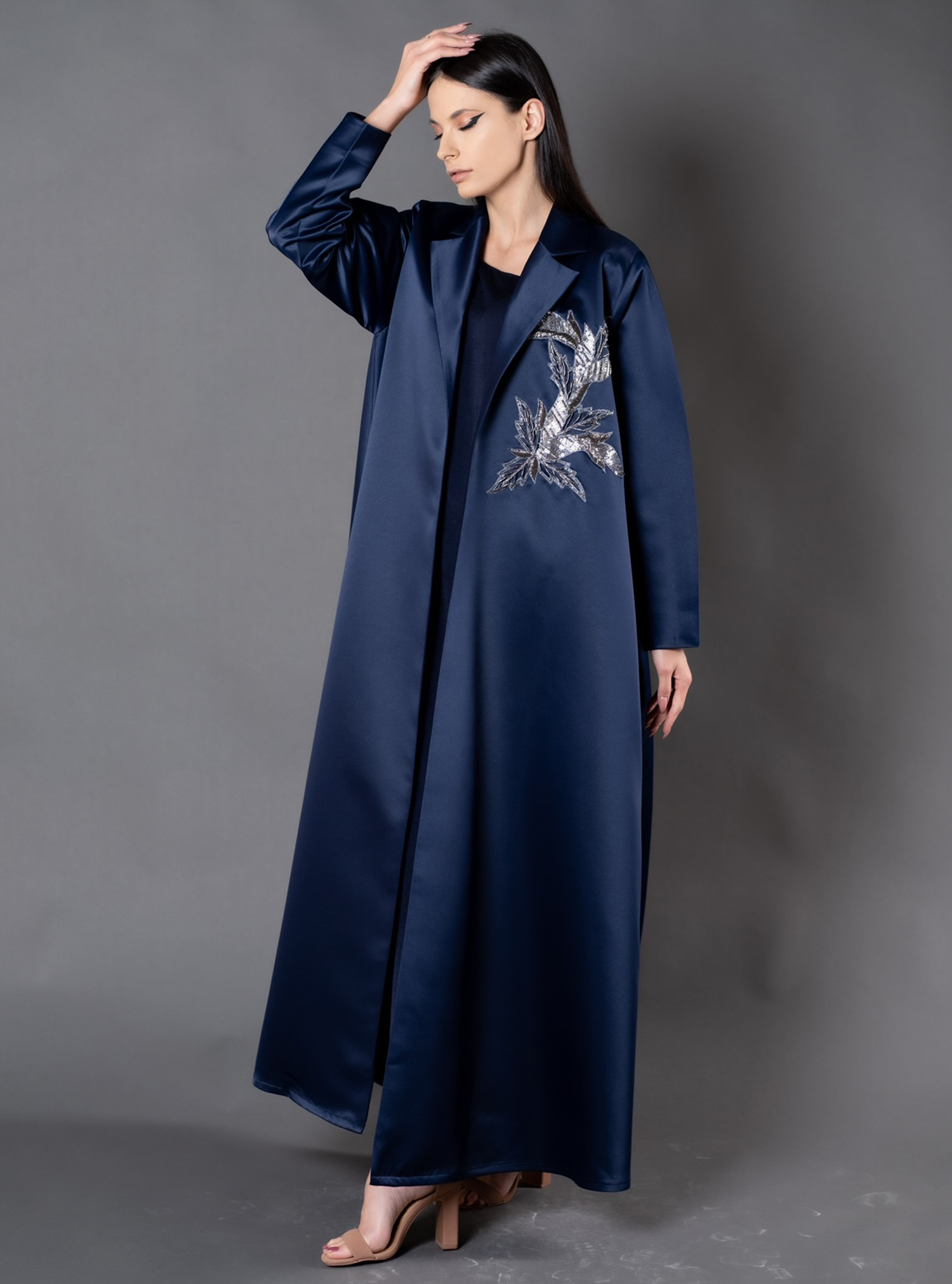 Navy abaya Navy tafeta abaya Abayas from Threads fashion at Boksha