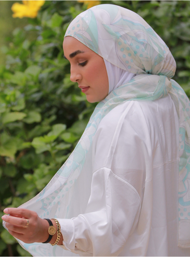 Aqua Italian Printed silk scarf 175 x 70 cm *size may vary 1 to 3 cms ...