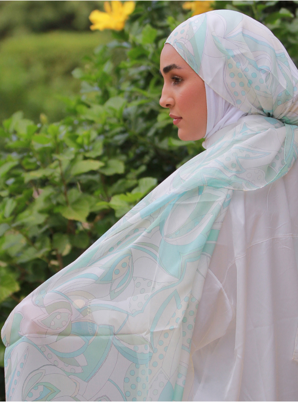 Aqua Italian Printed silk scarf 175 x 70 cm *size may vary 1 to 3 cms ...
