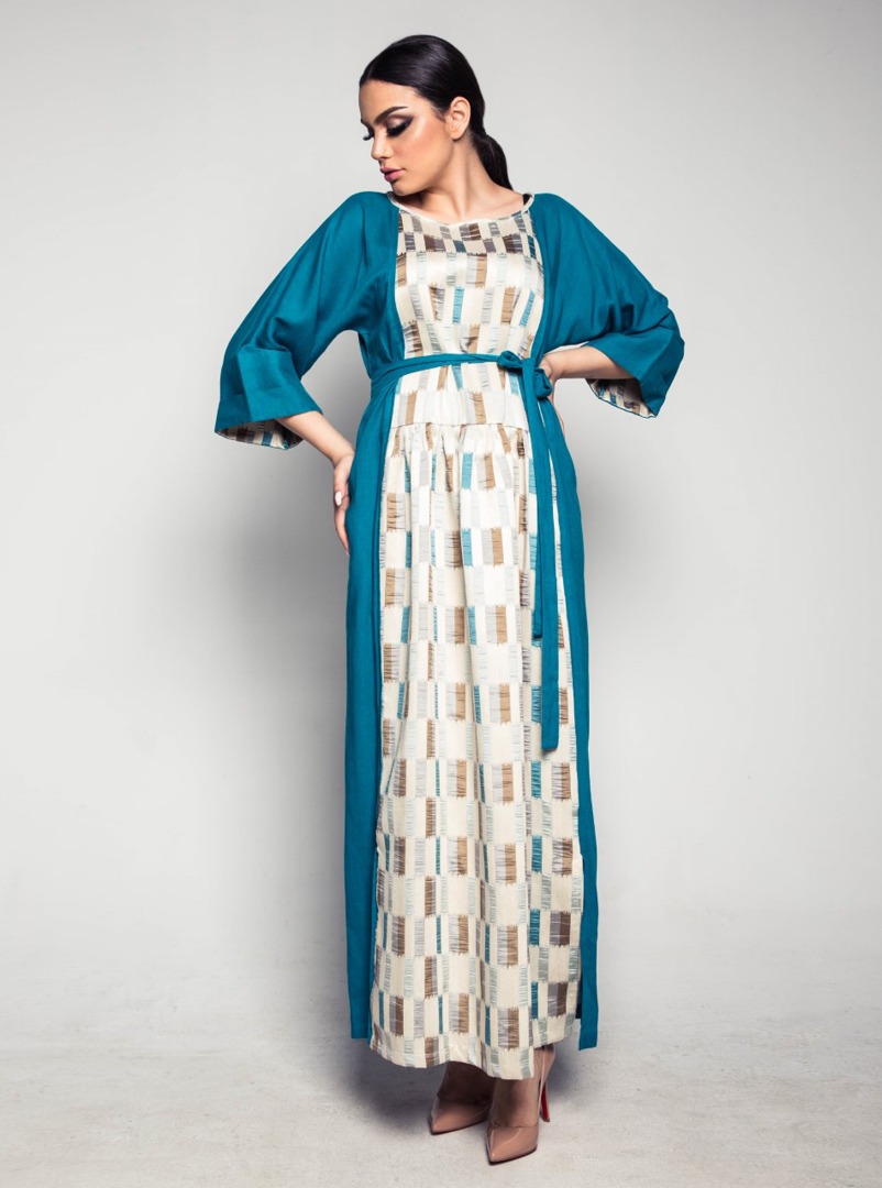 Modern Kaftan Ivory and blue combine to make this contemporary kaftan ...