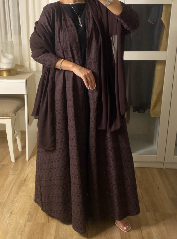 Brown Pattern Brown Linen Pattern A-Cut Abaya and Head Scarf Abayas ...