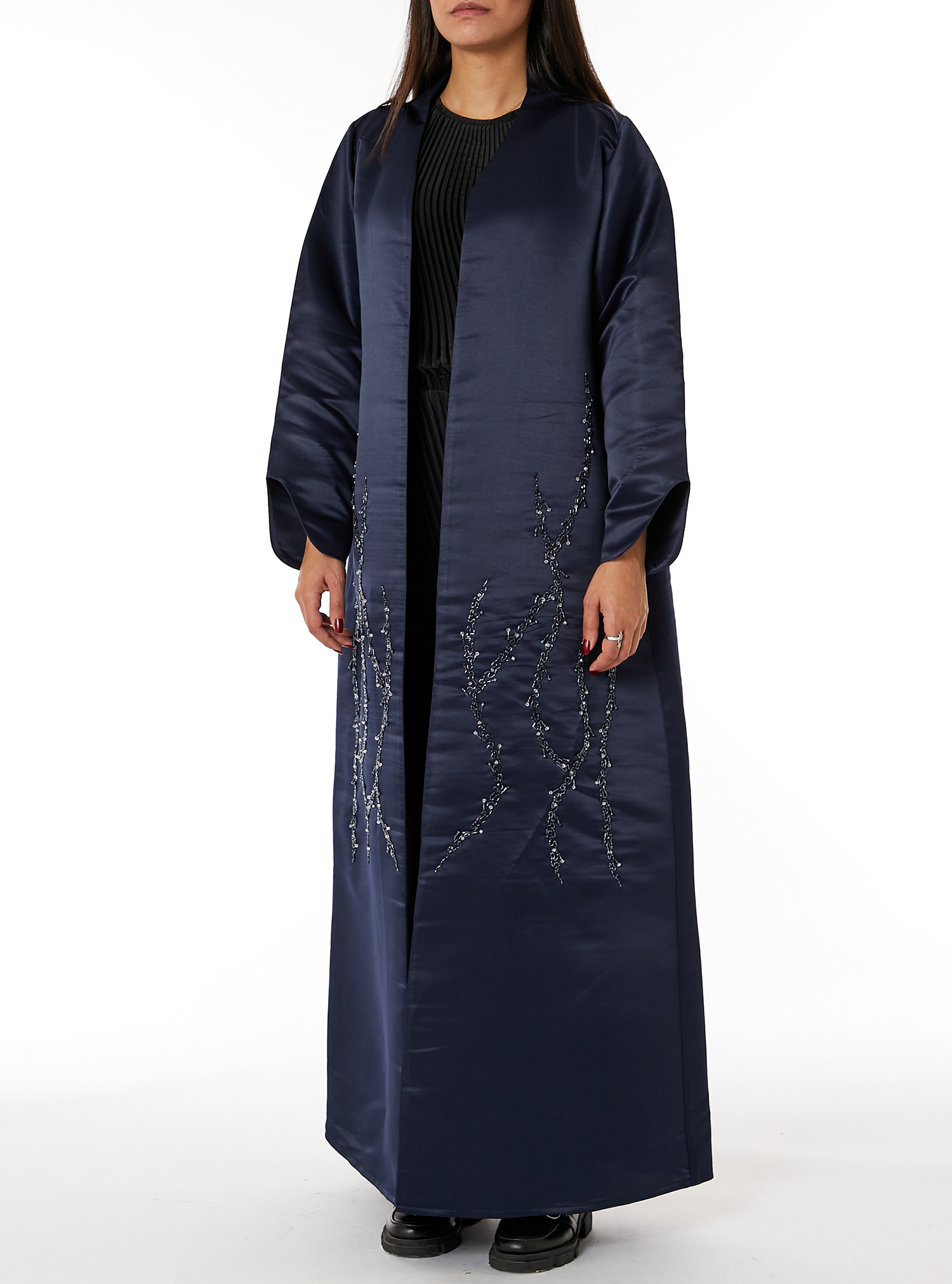 Navy Abaya MOiSTREET Navy Bridal Satin Embroidered Open Abaya Abayas ...
