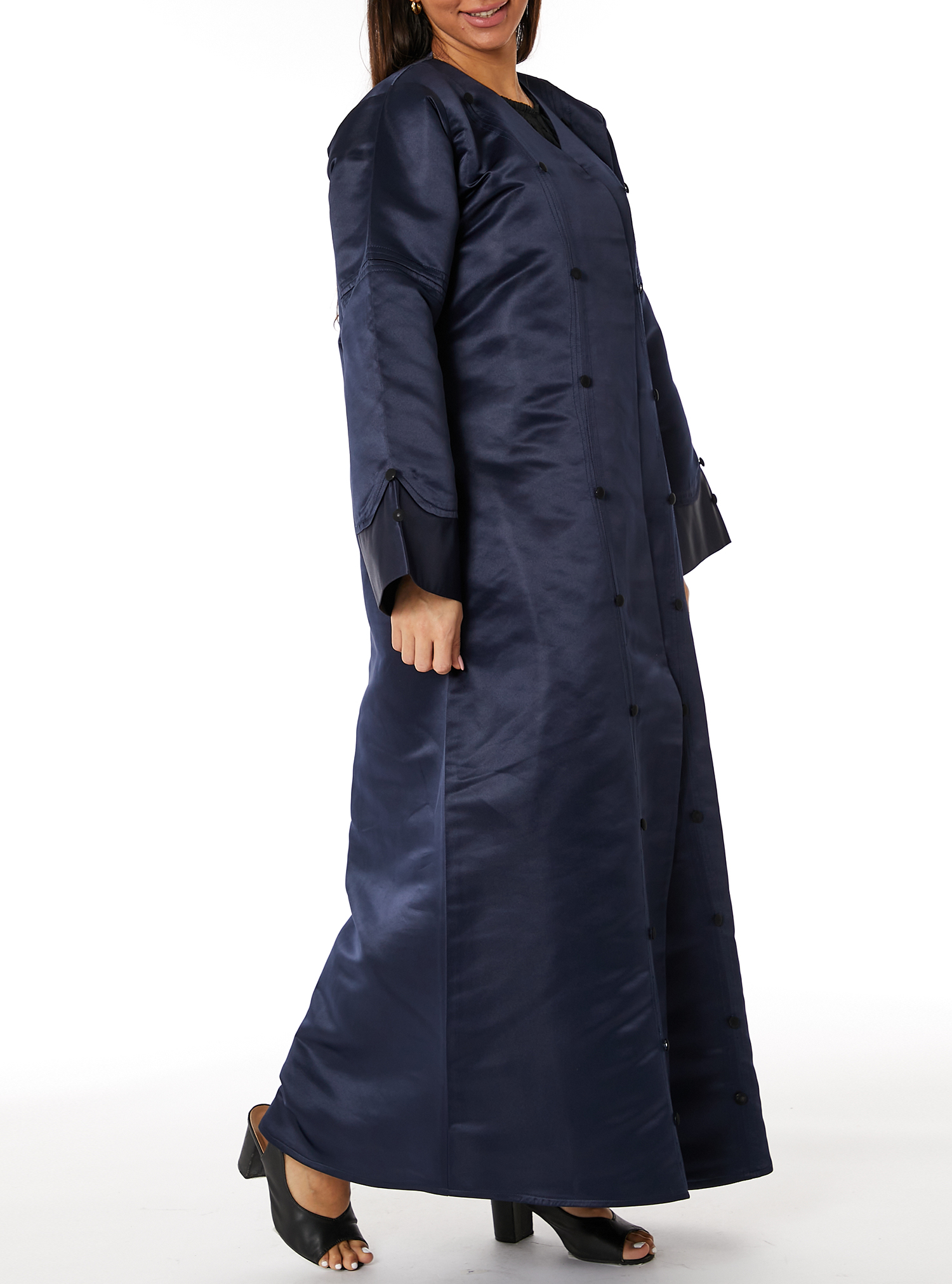 Navy Abaya MOiSTREET Navy Bridal Satin Embroidered Open Abaya Abayas ...