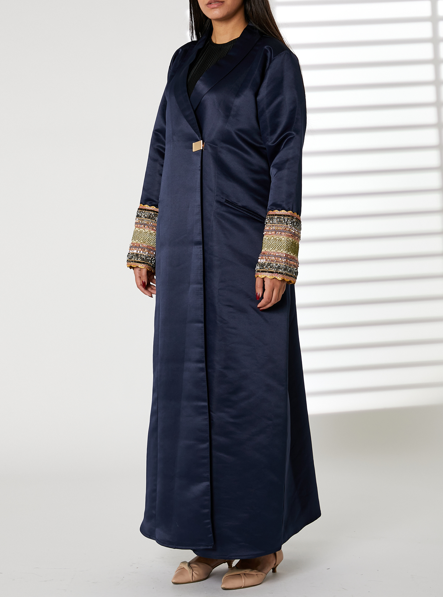 Navy Abaya MOiSTREET Navy Bridal Satin Abaya with Split Cuffs Abayas ...
