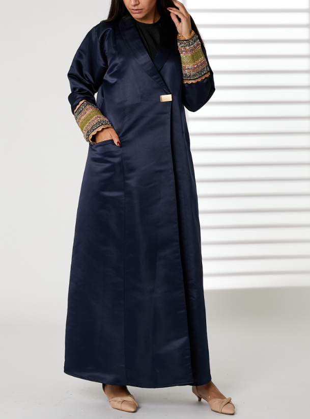 Navy Abaya MOiSTREET Navy Bridal Satin Abaya with Split Cuffs Abayas ...