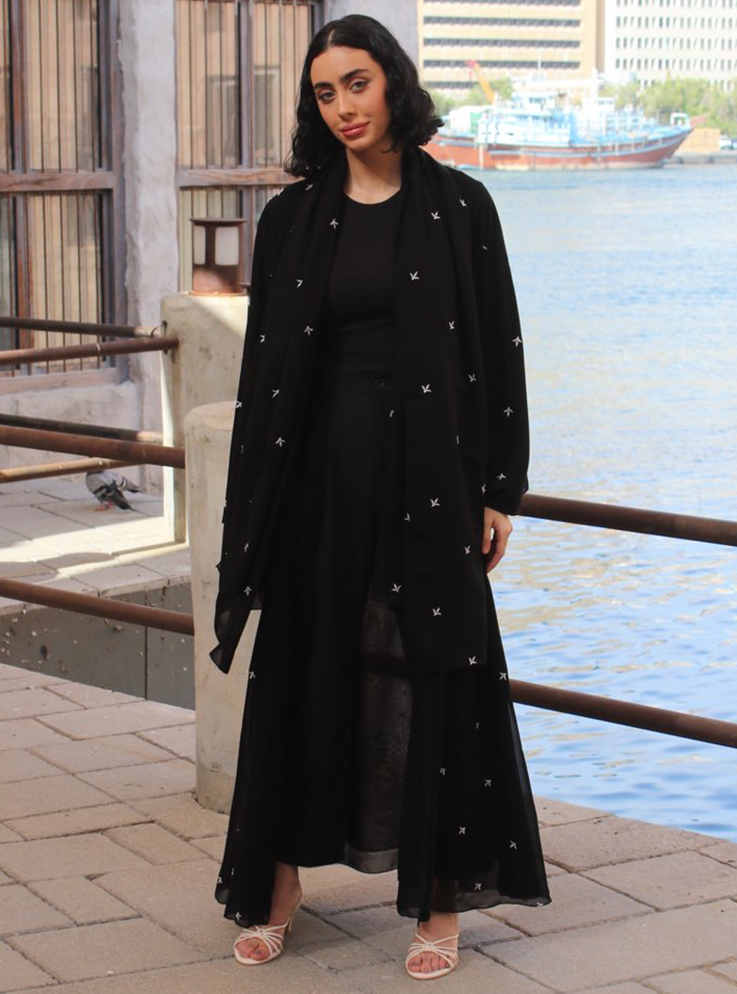 BLACK ABAYA Black Abaya with white embroidery, comes with a Matching ...