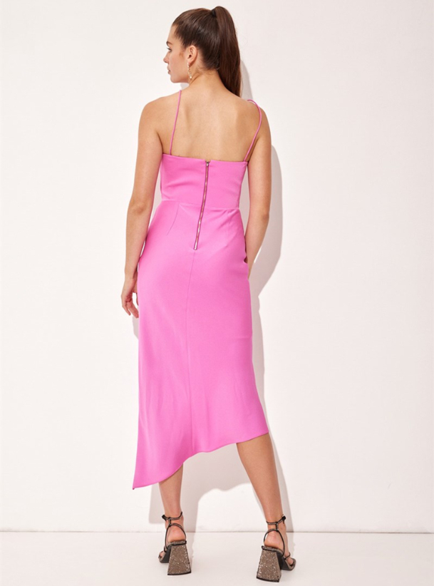 Pink Dress Midi dress in pink spaghetti straps with neckline details ...