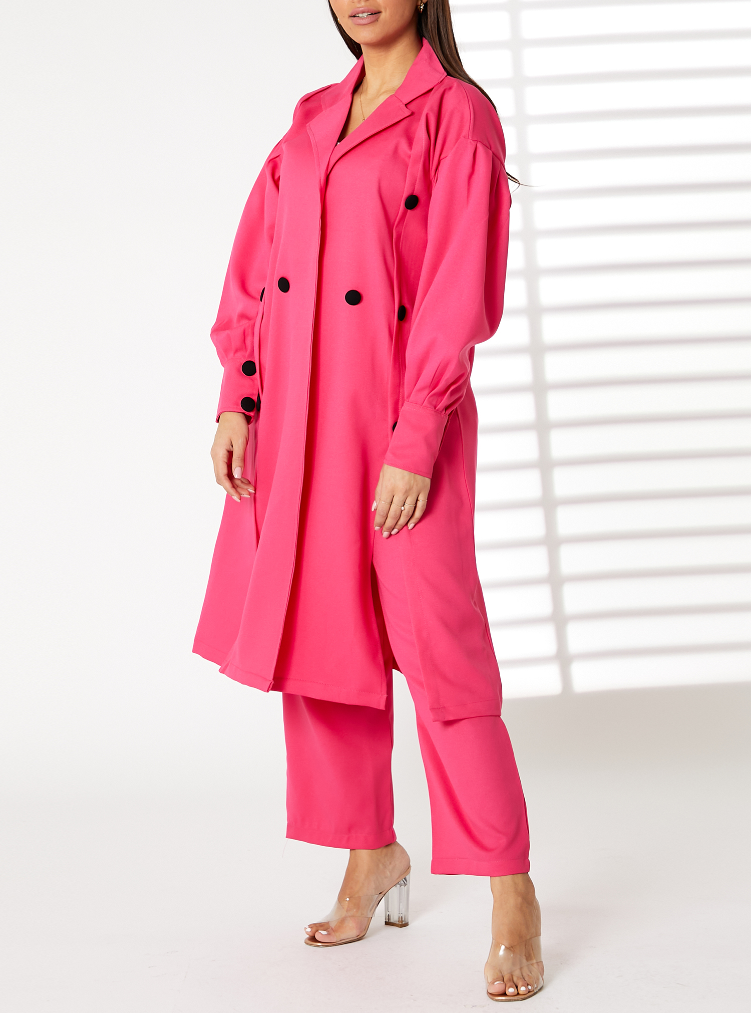 Pink Travel Set MOiSTREET Pink Mid Length Barbie Crepe Trench Coat Set ...
