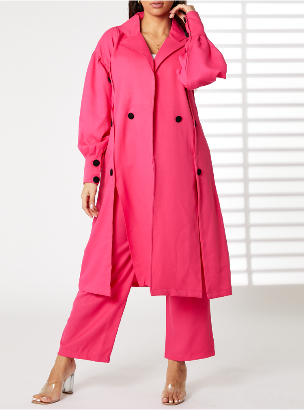 Pink Travel Set MOiSTREET Pink Mid Length Barbie Crepe Trench Coat Set ...