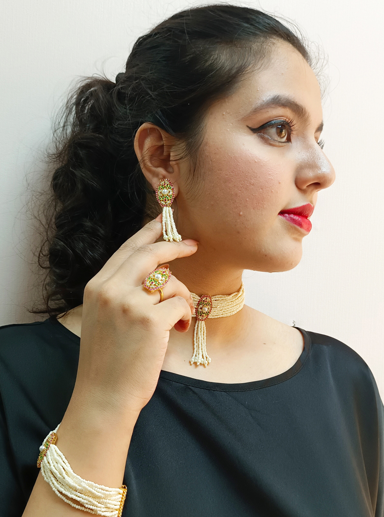 Aa35-Jewel Pearl choker set Fashion Jewellery from Aalif jewelry at Boksha