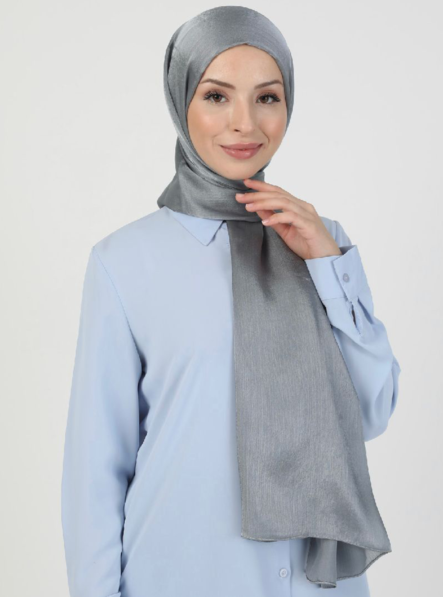 Fakhamah Posh Turkish Silk Polyester headscarf in Silver. One Size ...