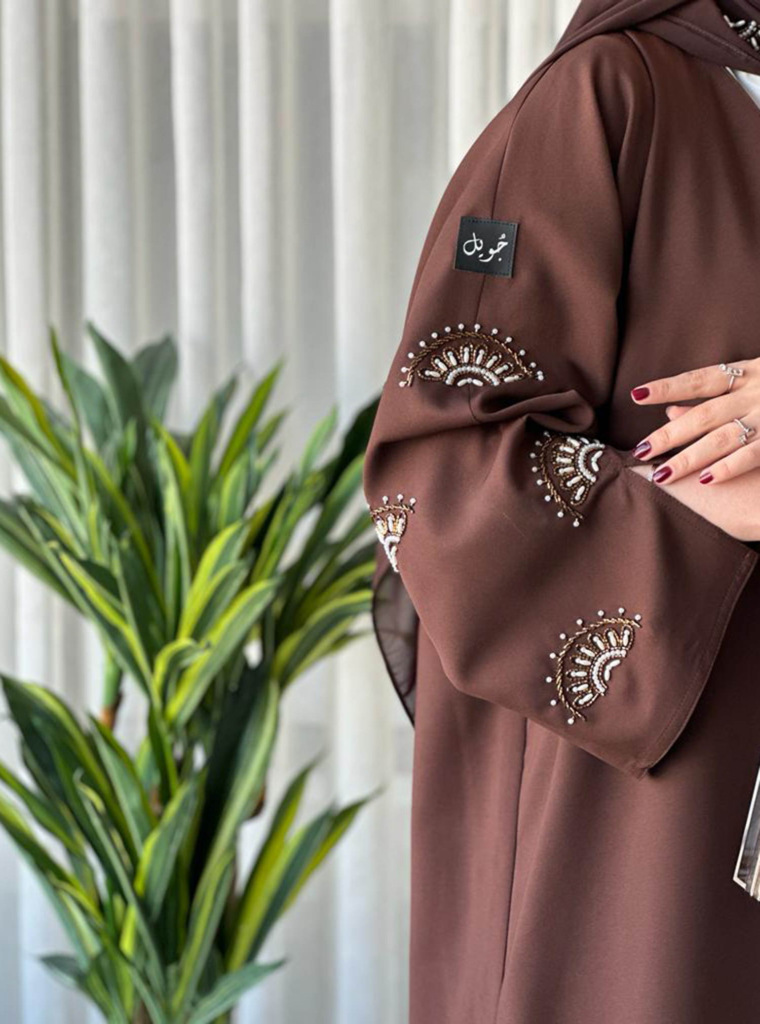 BROWN ABAYA Brown abaya with embellished sleeves. Abayas from Jewel Design at Boksha