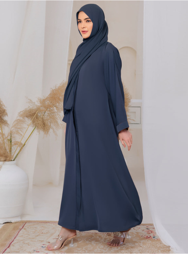Alif-154 Abaya Modern and stylish open front abaya, tailored from soft and lightweight nida ...