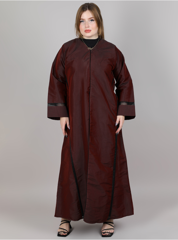 Maroon Abaya MSquare Fashion V-Neck Maroon Taffeta Fabric with Black ...