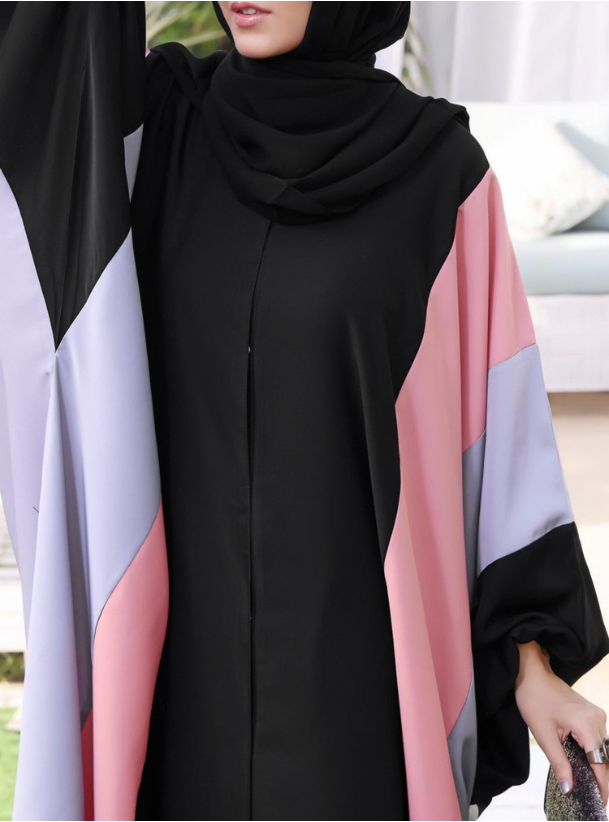 Alif-155 Abaya Front open style abaya with pink and grey side panels ...