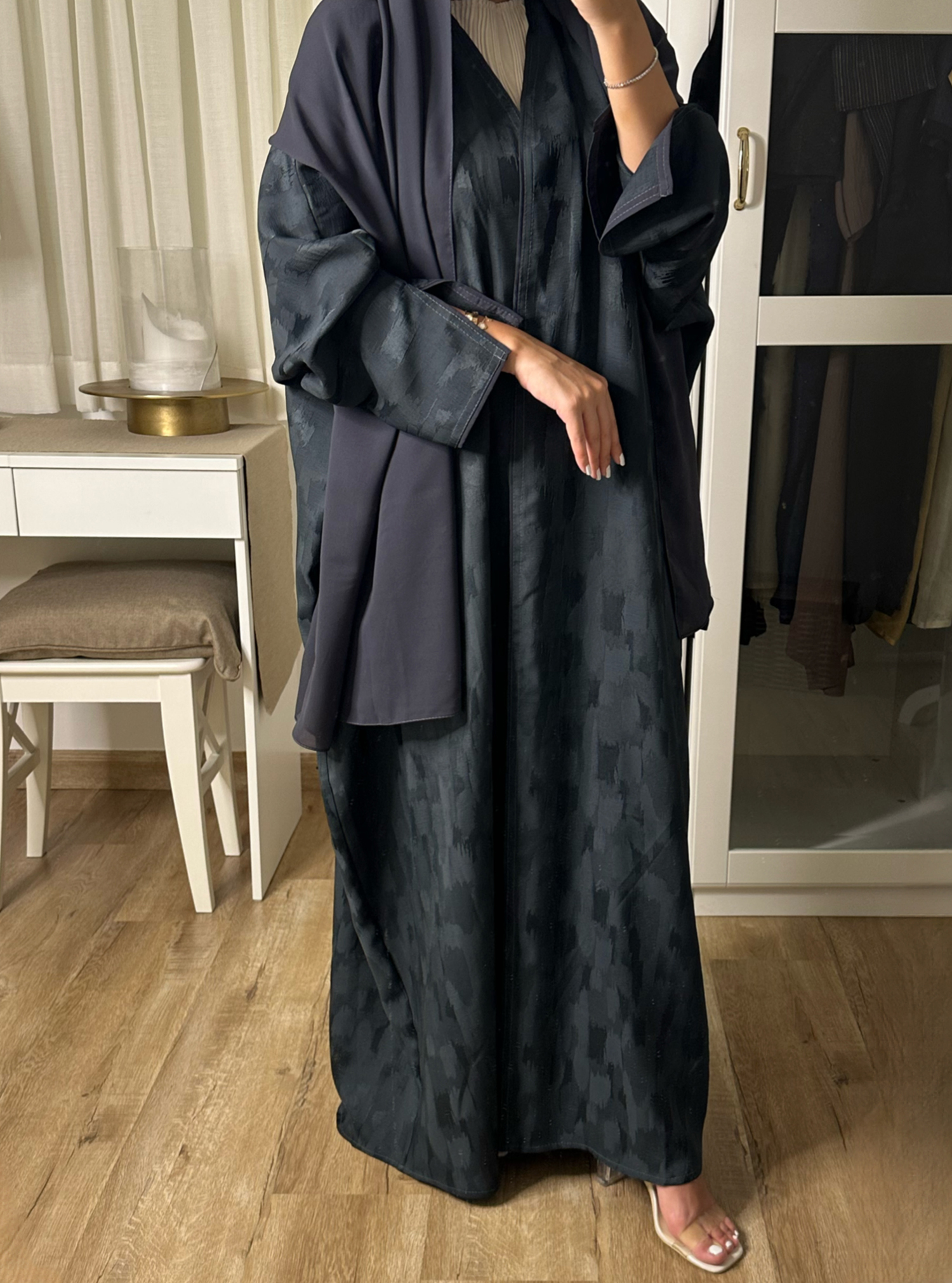 Daily Abaya Blue Pattern Daily Summery Abaya with Piping in the Corners ...