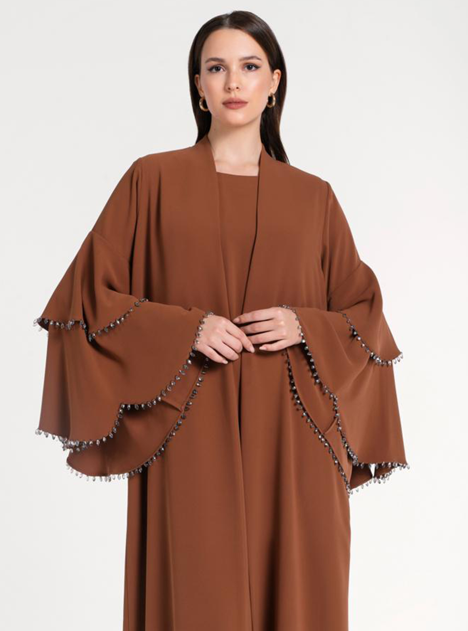 JASMIN Ginger nutshell color classic abaya with dlared sleeves and drop ...