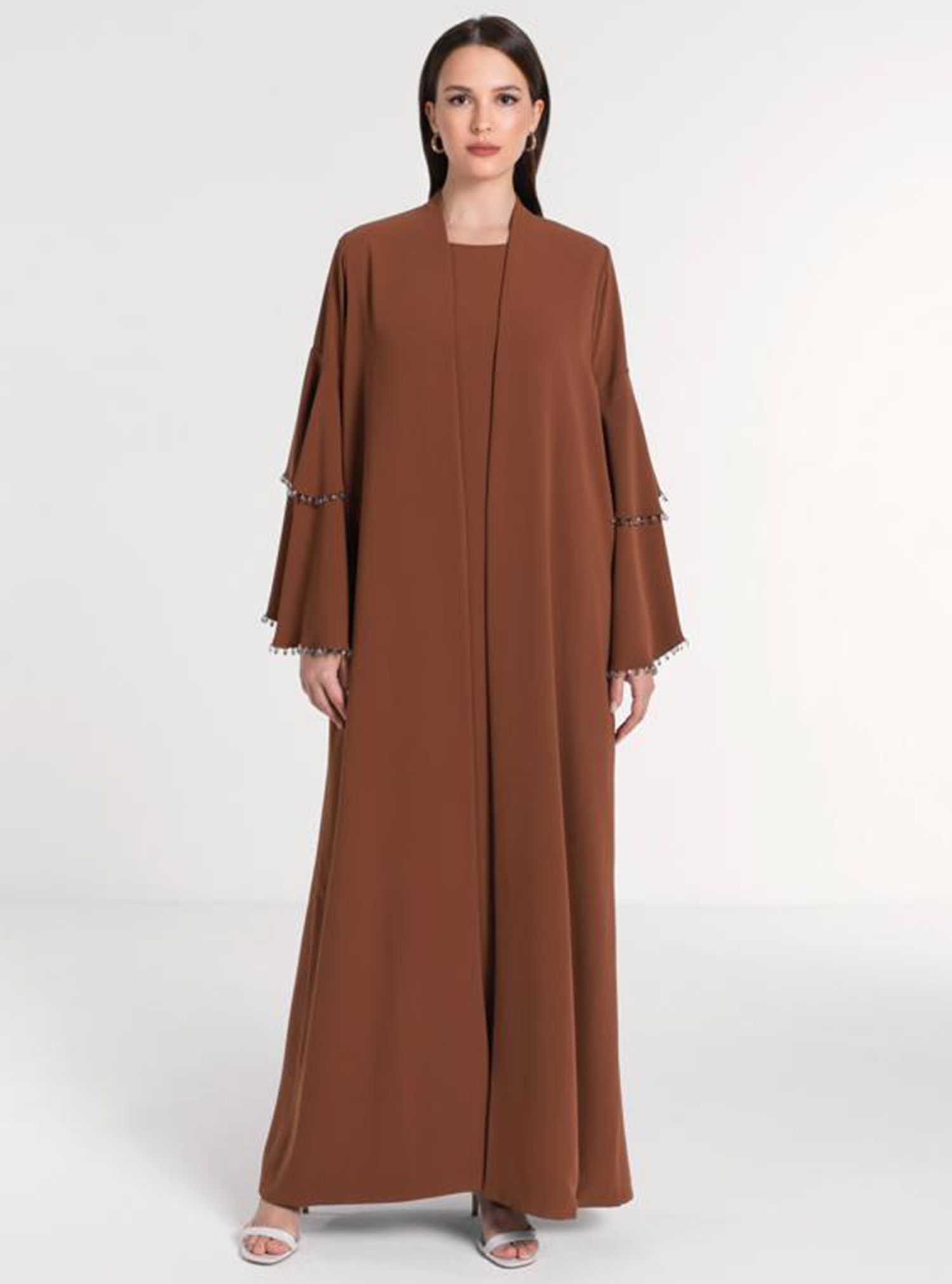JASMIN Ginger nutshell color classic abaya with dlared sleeves and drop ...