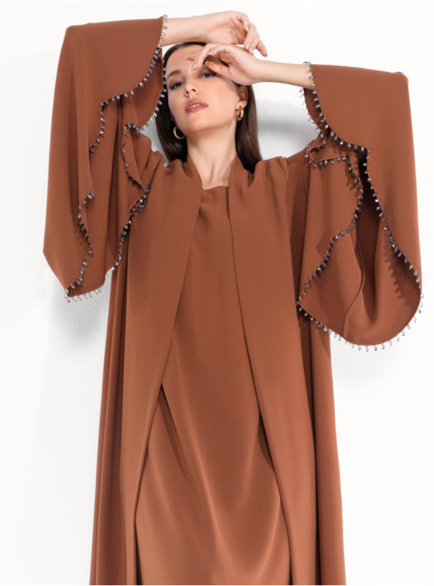 JASMIN Ginger nutshell color classic abaya with dlared sleeves and drop ...
