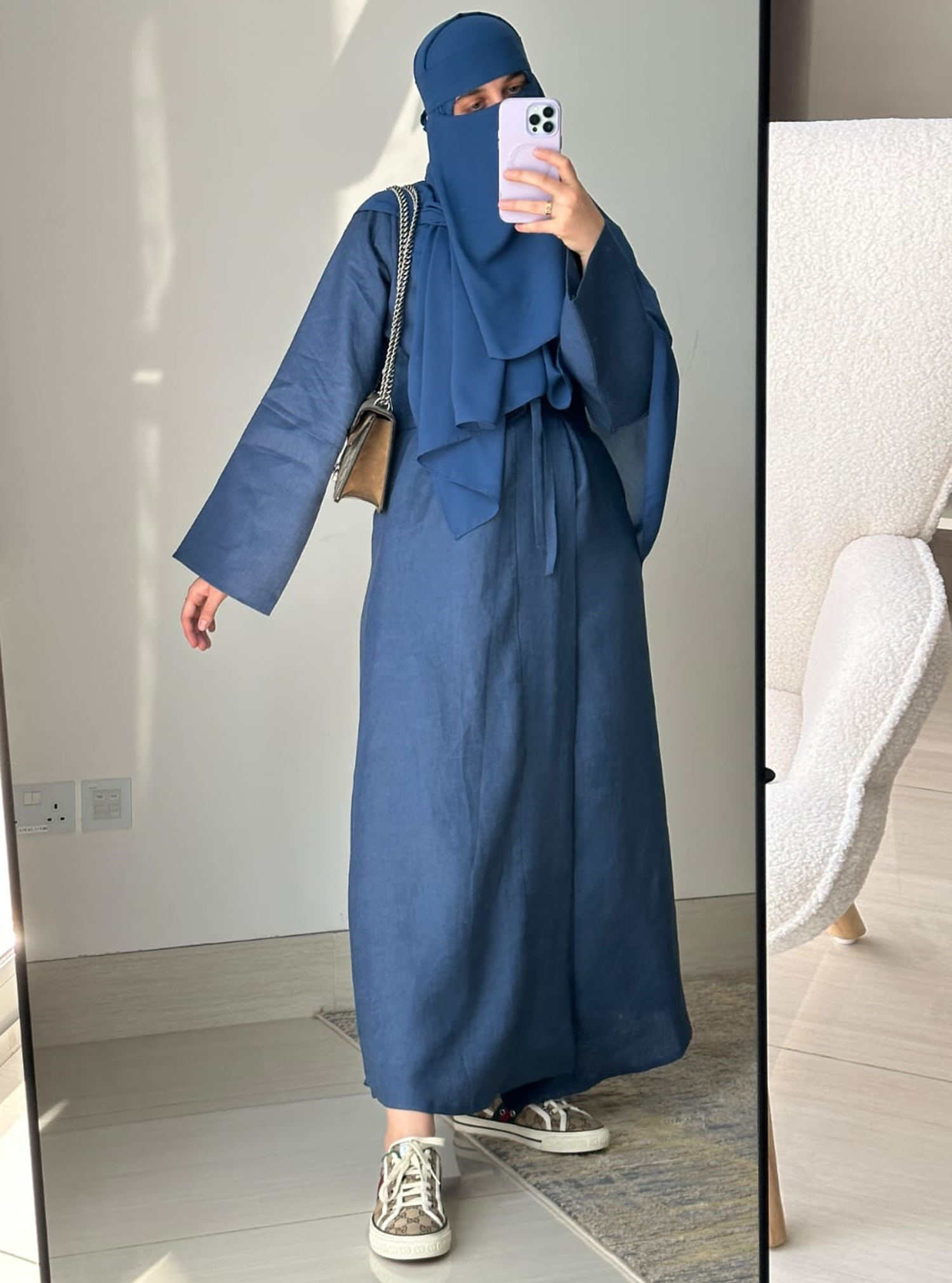 A059 Navy linen abaya with minimal creative details fits your comfort ...