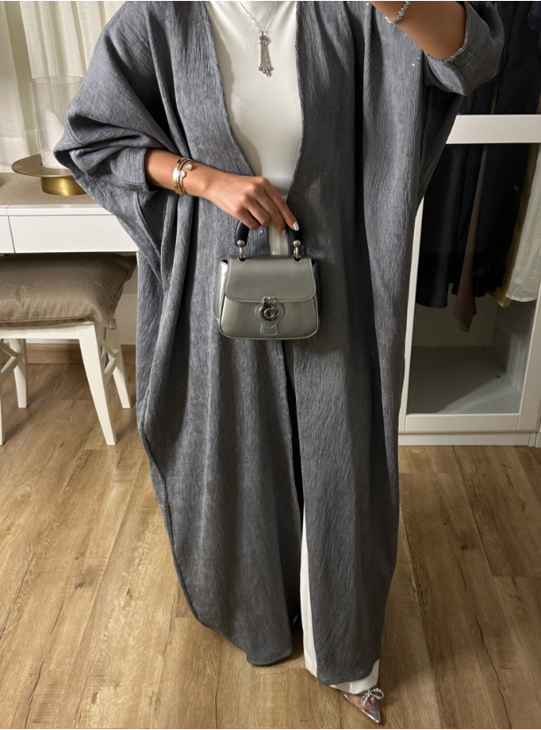 Gray Sparkly Gray Soft Pleated Over Sized Sparkly Abaya & Plain Head Scarf Abayas from Alef at ...