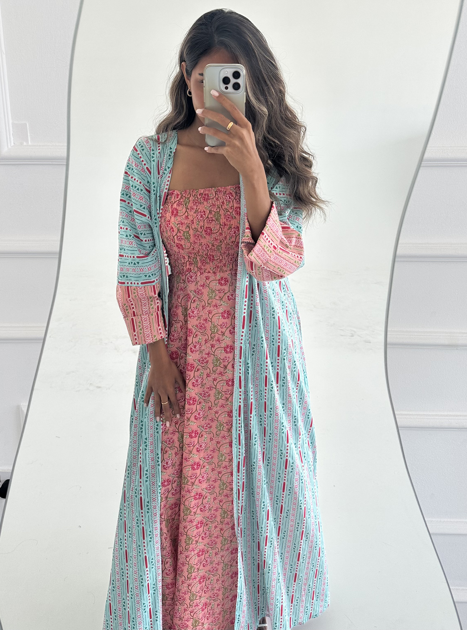 S006 Blue pattern abaya with sleeveless floral dress Abayas from ...