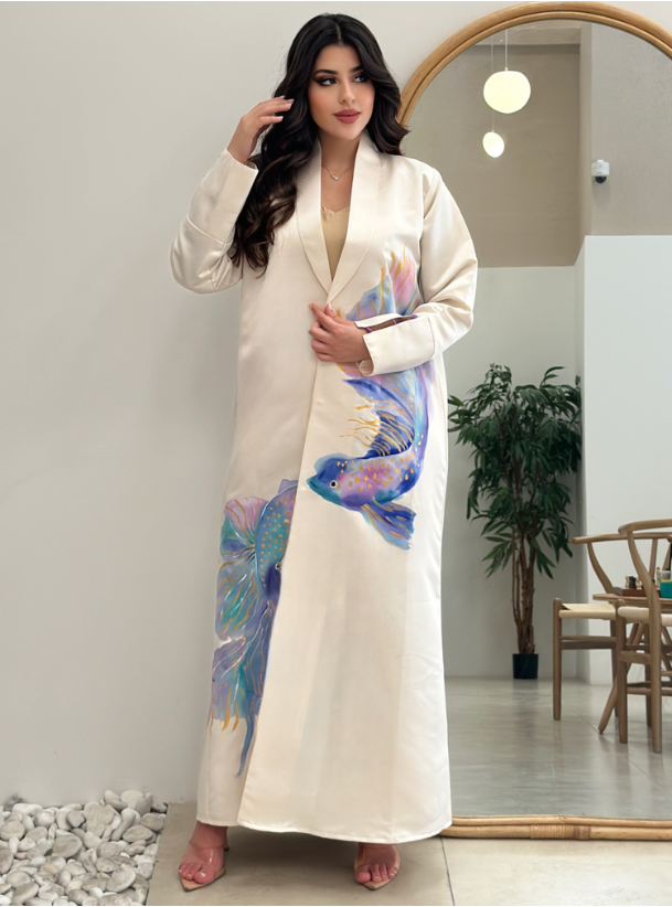 Rainbow Fish Rainbow Fish Abaya with a beautiful handmade drawing back design that adds a unique ...