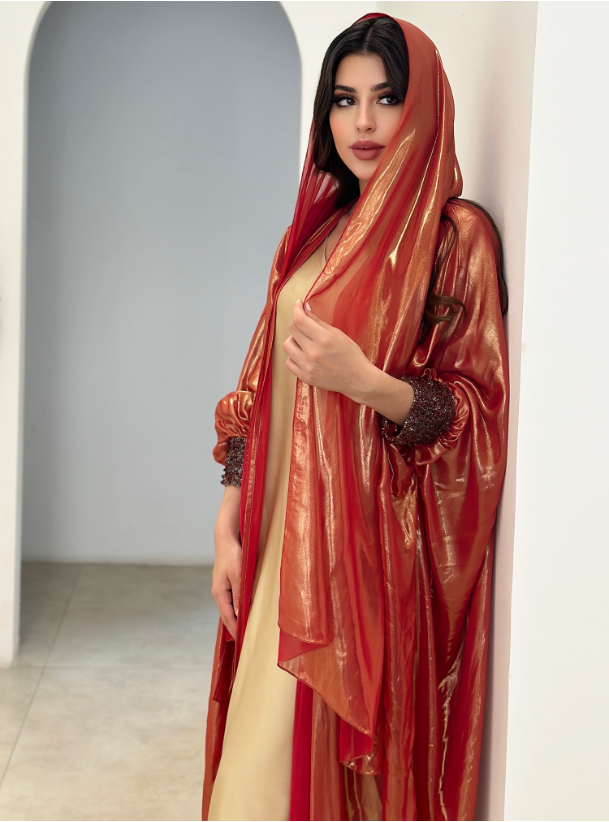 Golden Rose Elegant Golden Rose Abaya with Red stone comes with inner ...