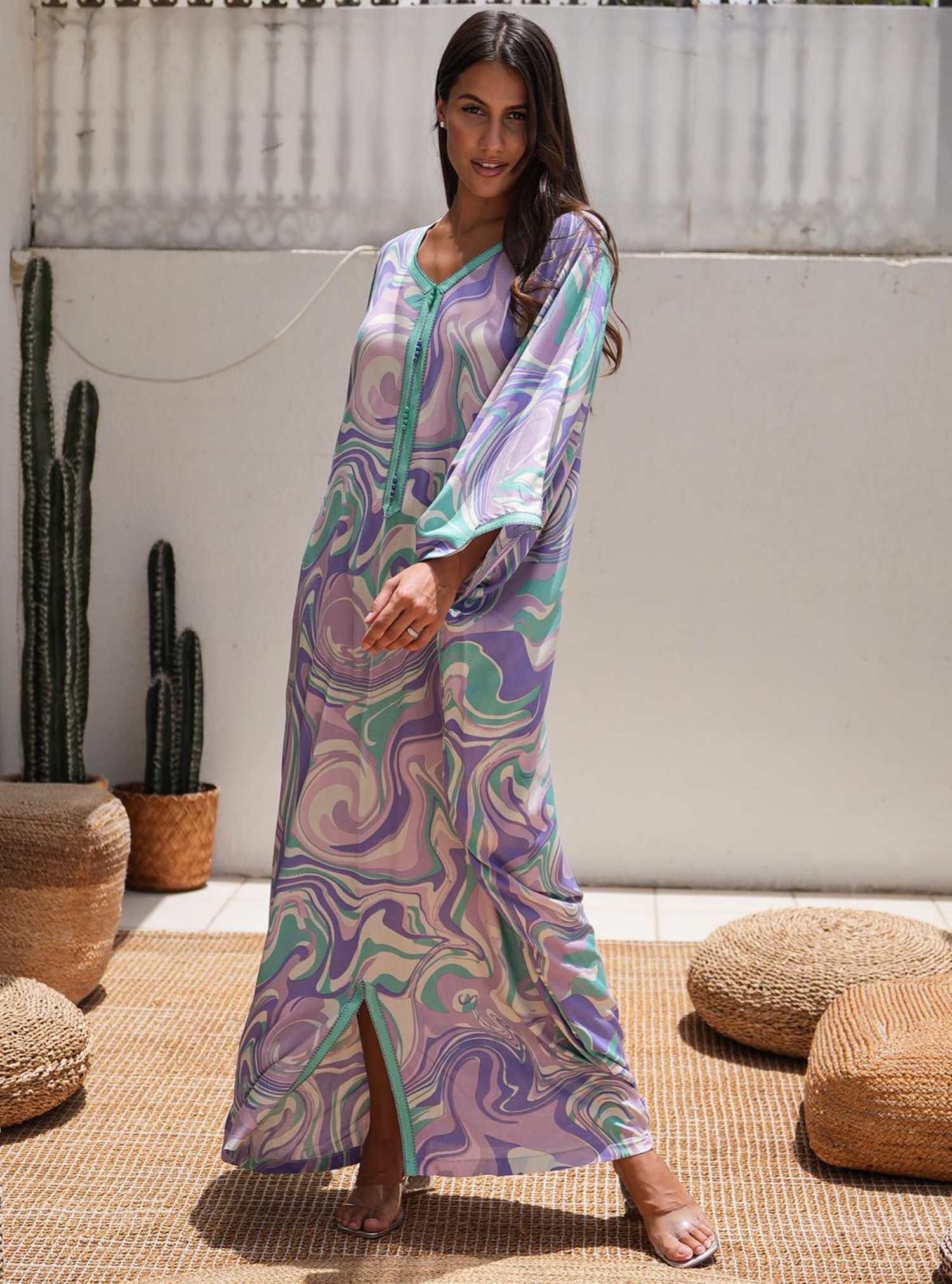 DALIA KAFTAN Cotton kaftan lose fit with Moroccan safifa Kaftans from Morbel kaftan at Boksha