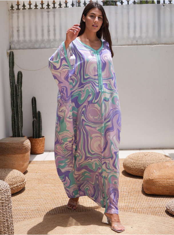 DALIA KAFTAN Cotton kaftan lose fit with Moroccan safifa Kaftans from Morbel kaftan at Boksha