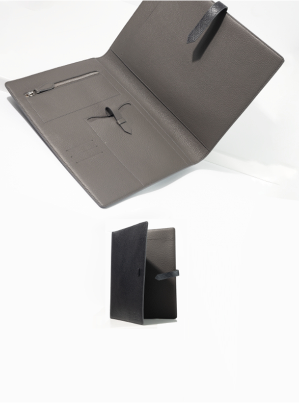 A4 Leather File Black grey Accessories from Leena Alansari at Boksha
