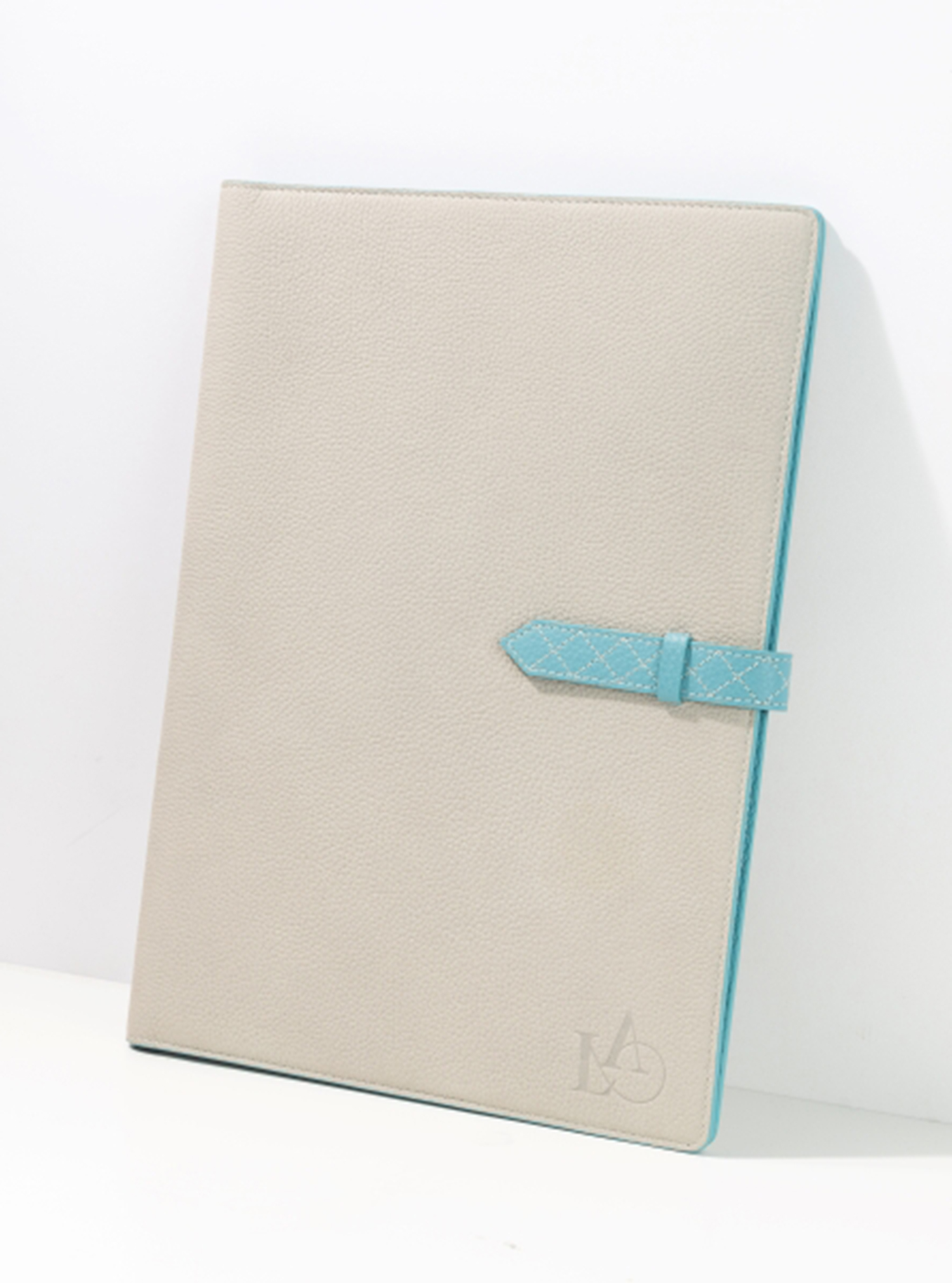 A4 Leather File Grey Aqua Accessories from Leena Alansari at Boksha