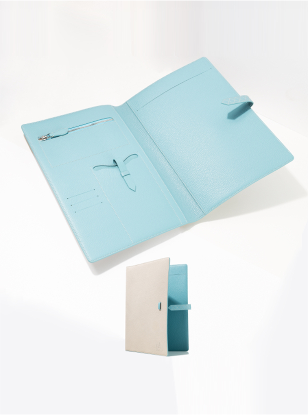 A4 Leather File Grey Aqua Accessories from Leena Alansari at Boksha