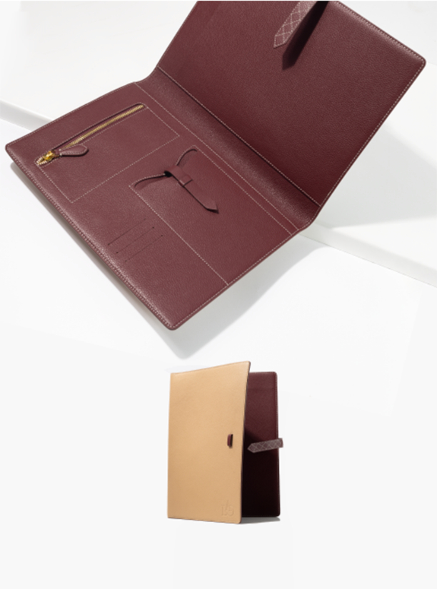 A4 Leather File Beige Maroon Accessories from Leena Alansari at Boksha