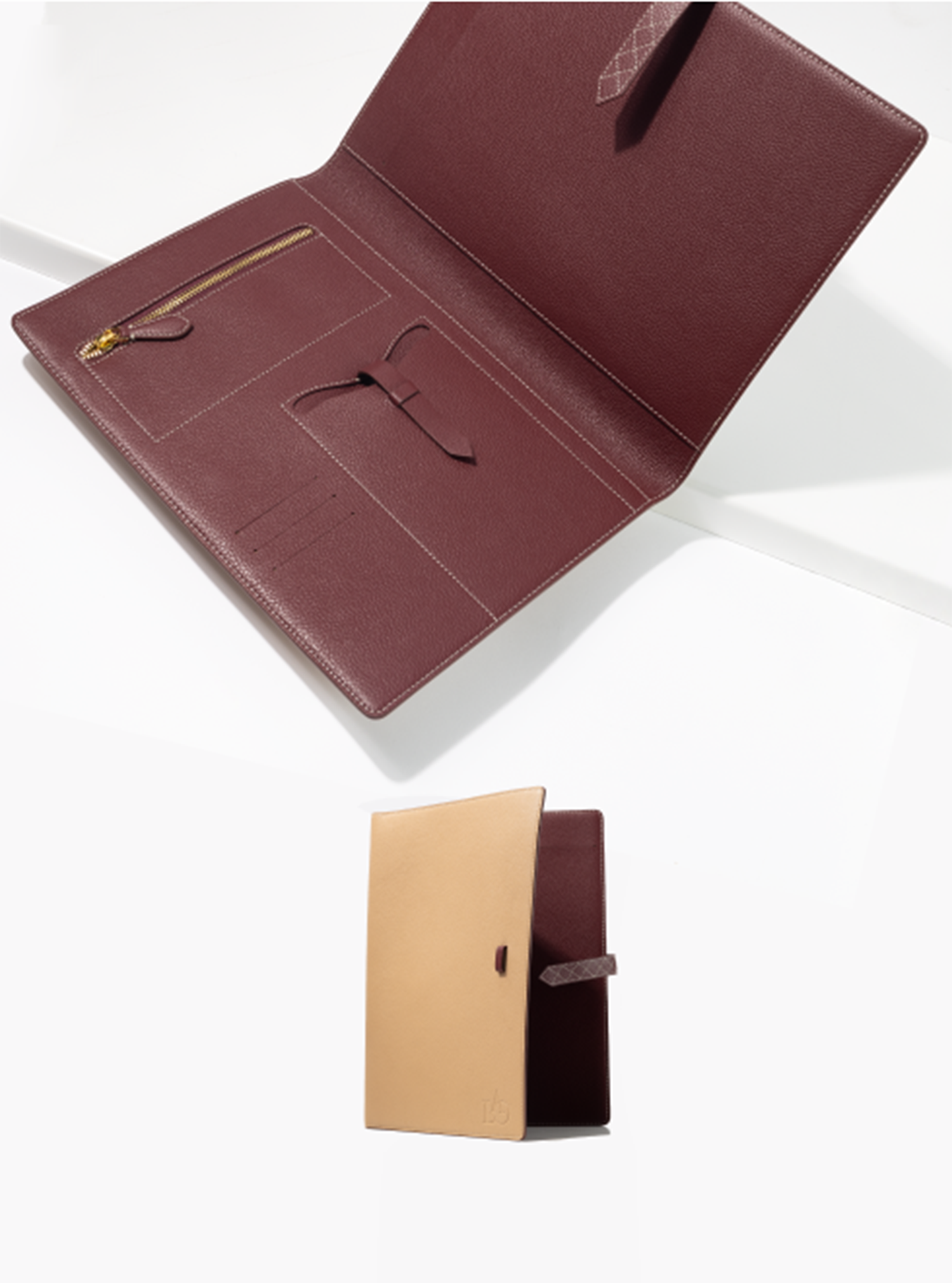 A4 Leather File Beige Maroon Accessories from Leena Alansari at Boksha