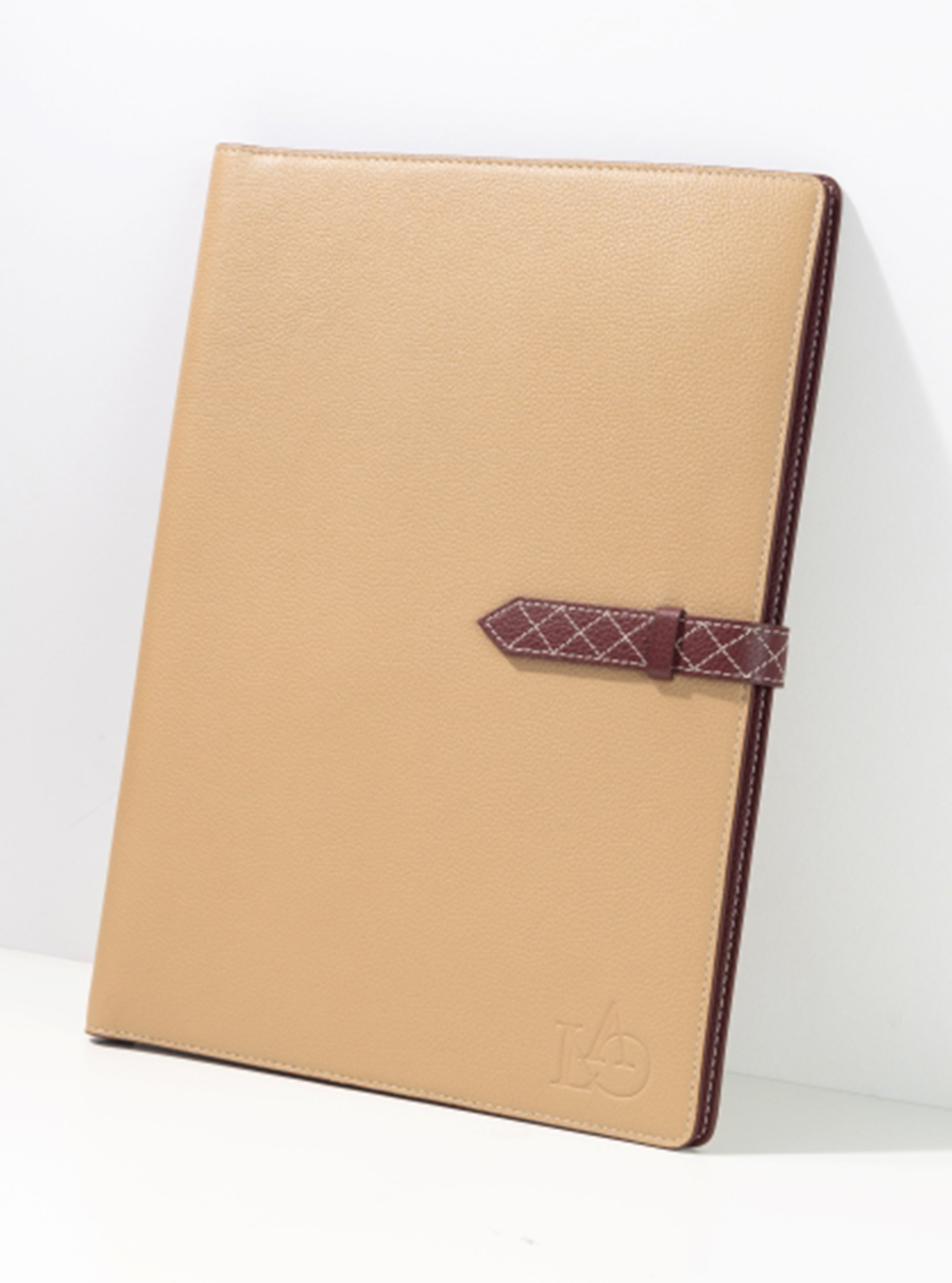 A4 Leather File Beige Maroon Accessories from Leena Alansari at Boksha