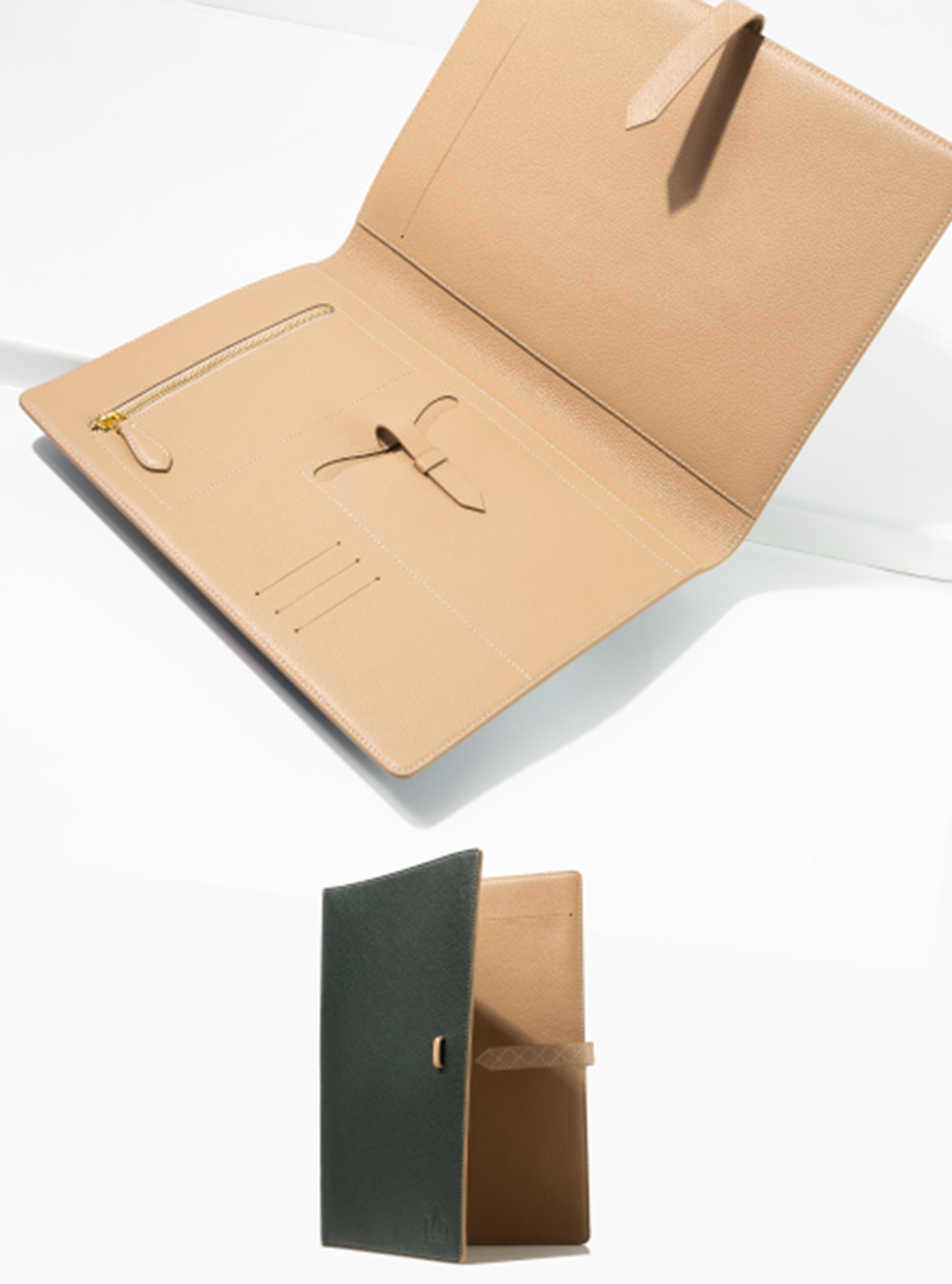 A4 Leather File Green beige Accessories from Leena Alansari at Boksha