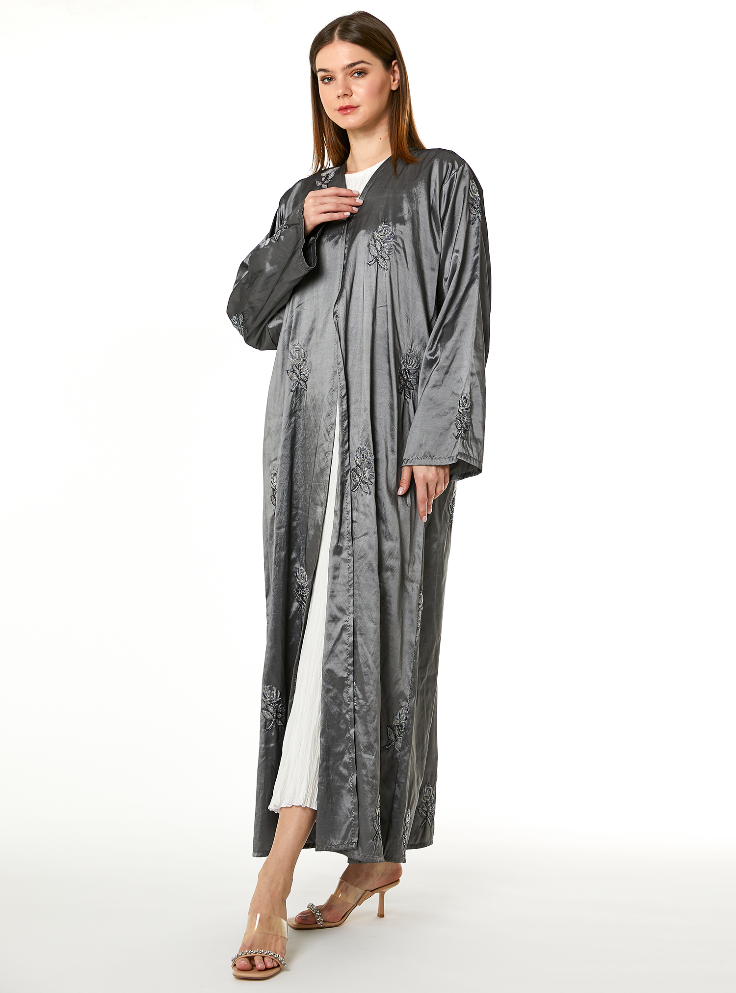 Dark Grey Abaya This Dark Grey Handwork Embellished Abaya made from Tafta fabric. Abayas from ...