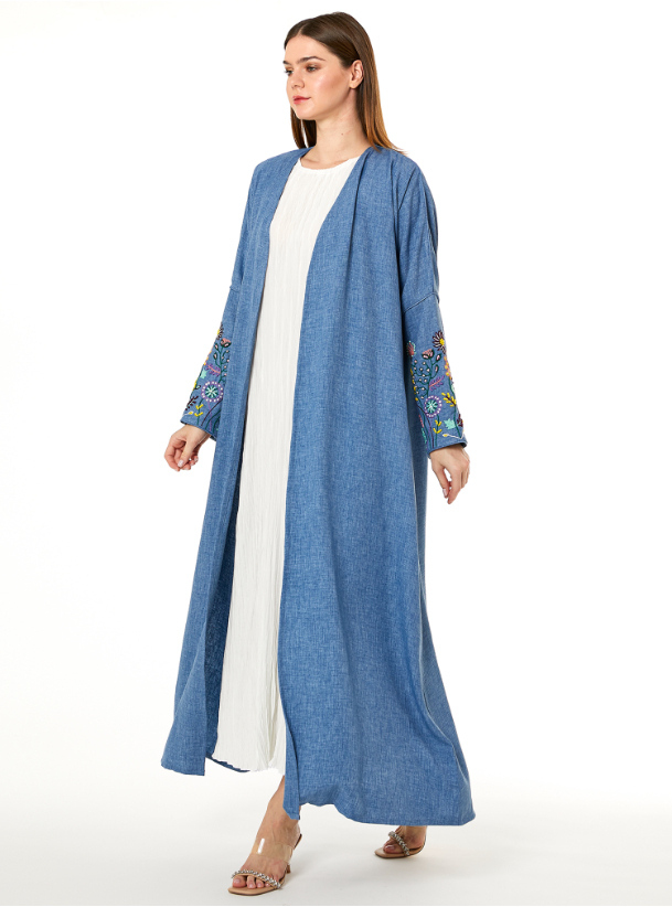 Blue Abaya This Blue Embroidered Abaya made from CEY Melange fabric ...