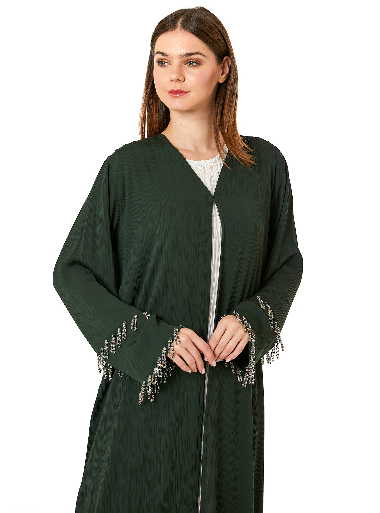 Green Abaya This Green Hand Embellished Abaya made from Zoom fabric. Abayas from Moistreet at Boksha