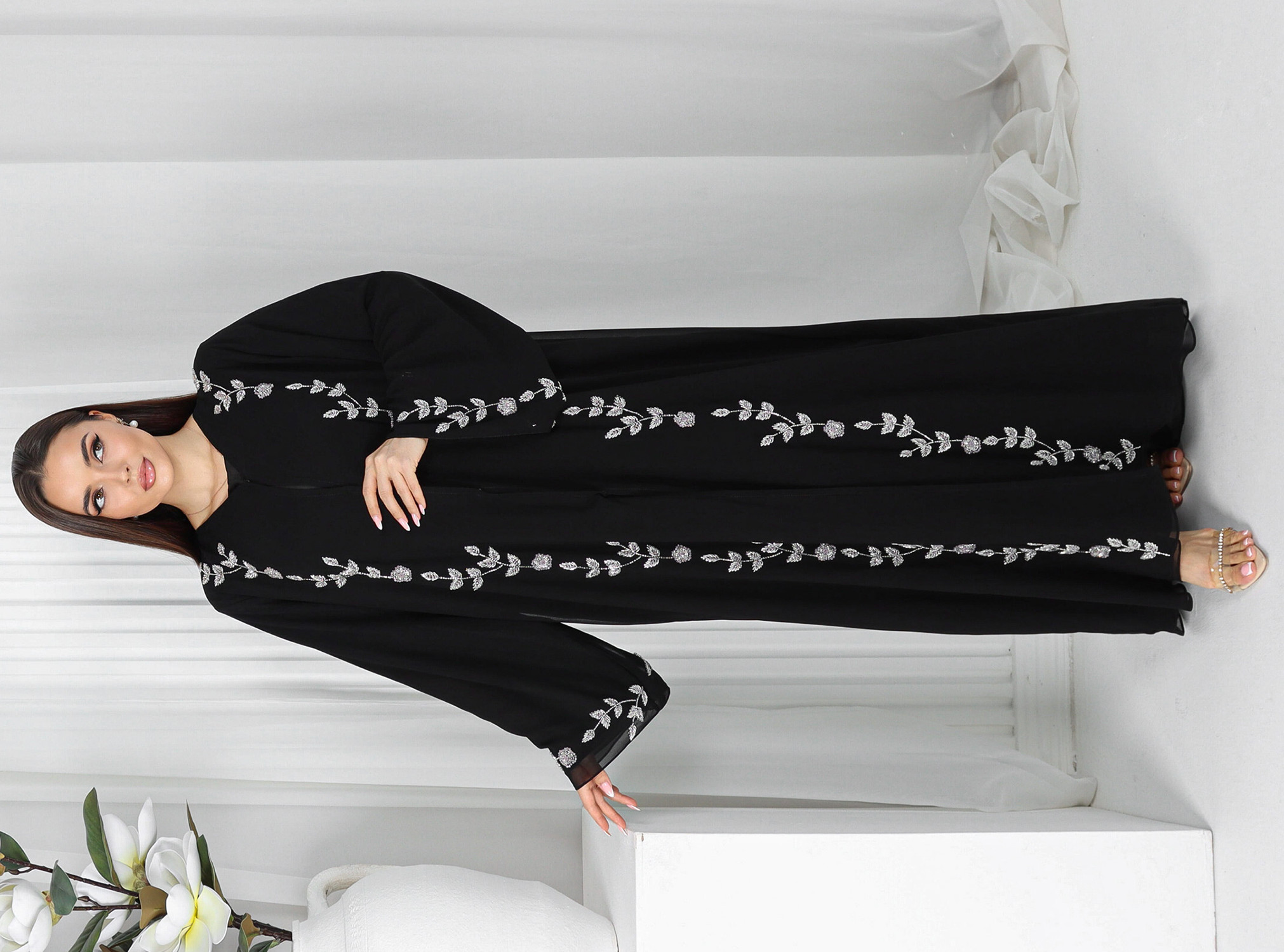 Handwork Abaya black double georgette abaya with pleated back details ...