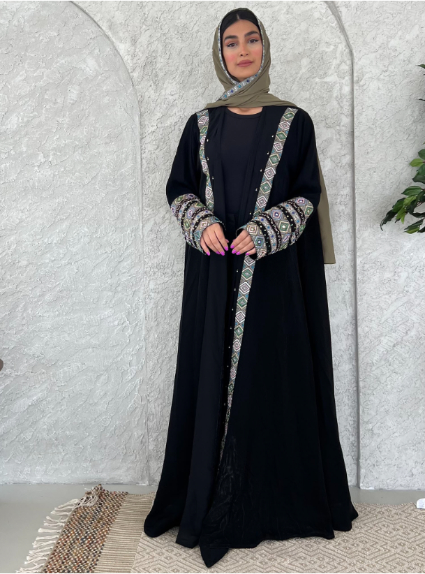 Black Abaya Flowy abaya with intricate hand-embroidery on the sleeves ...