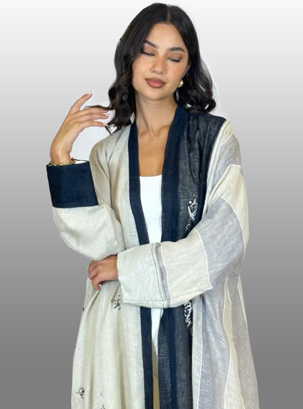 Linen Abaya Elegant abaya featuring a transparent linen fabric with a ...