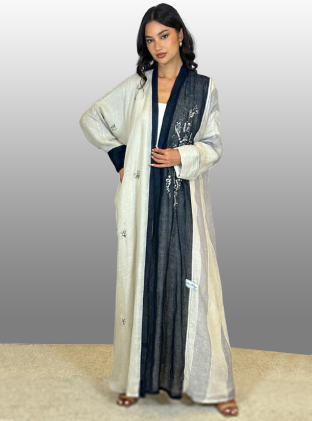 Linen Abaya Elegant abaya featuring a transparent linen fabric with a ...