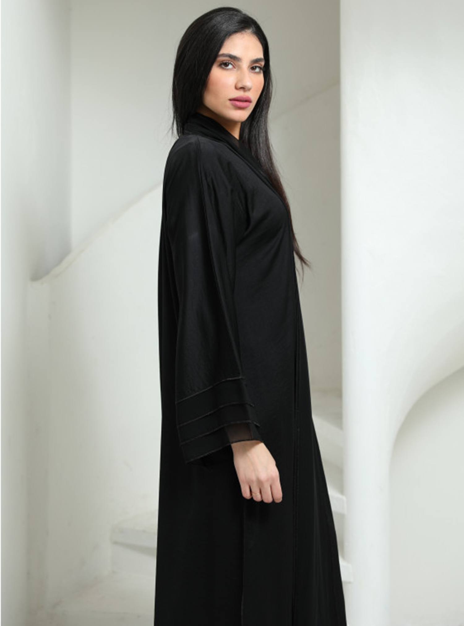 Mid Abaya 364 Washed silk fabric abaya designed with layers of chiffon ...