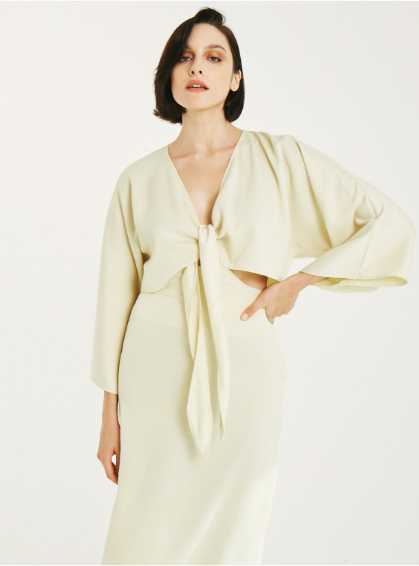 Front Tie Dress Front Tie Long Dress with Loose Sleeves & Straight Fit ...