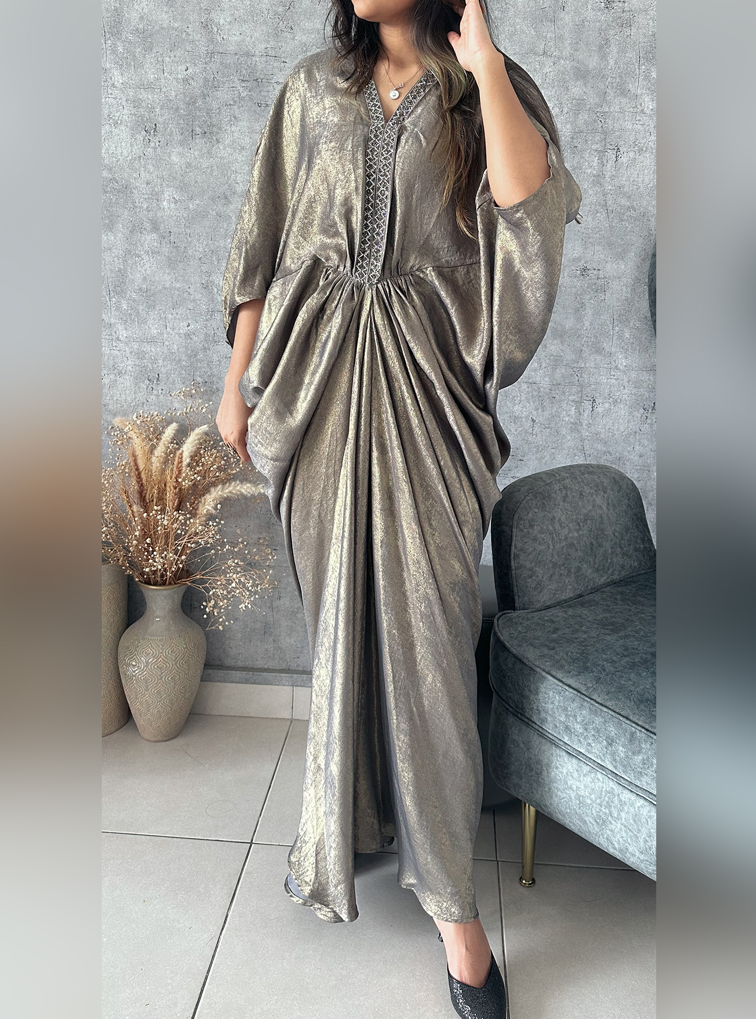 Rusty shimmer Rusty shimmer kaftan with stone embellished neck tieable ...