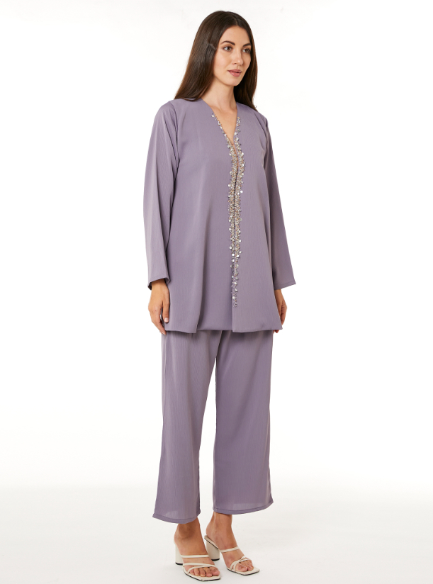 Purple Set Purple top and pants set made from Zoom fabric with Hand ...