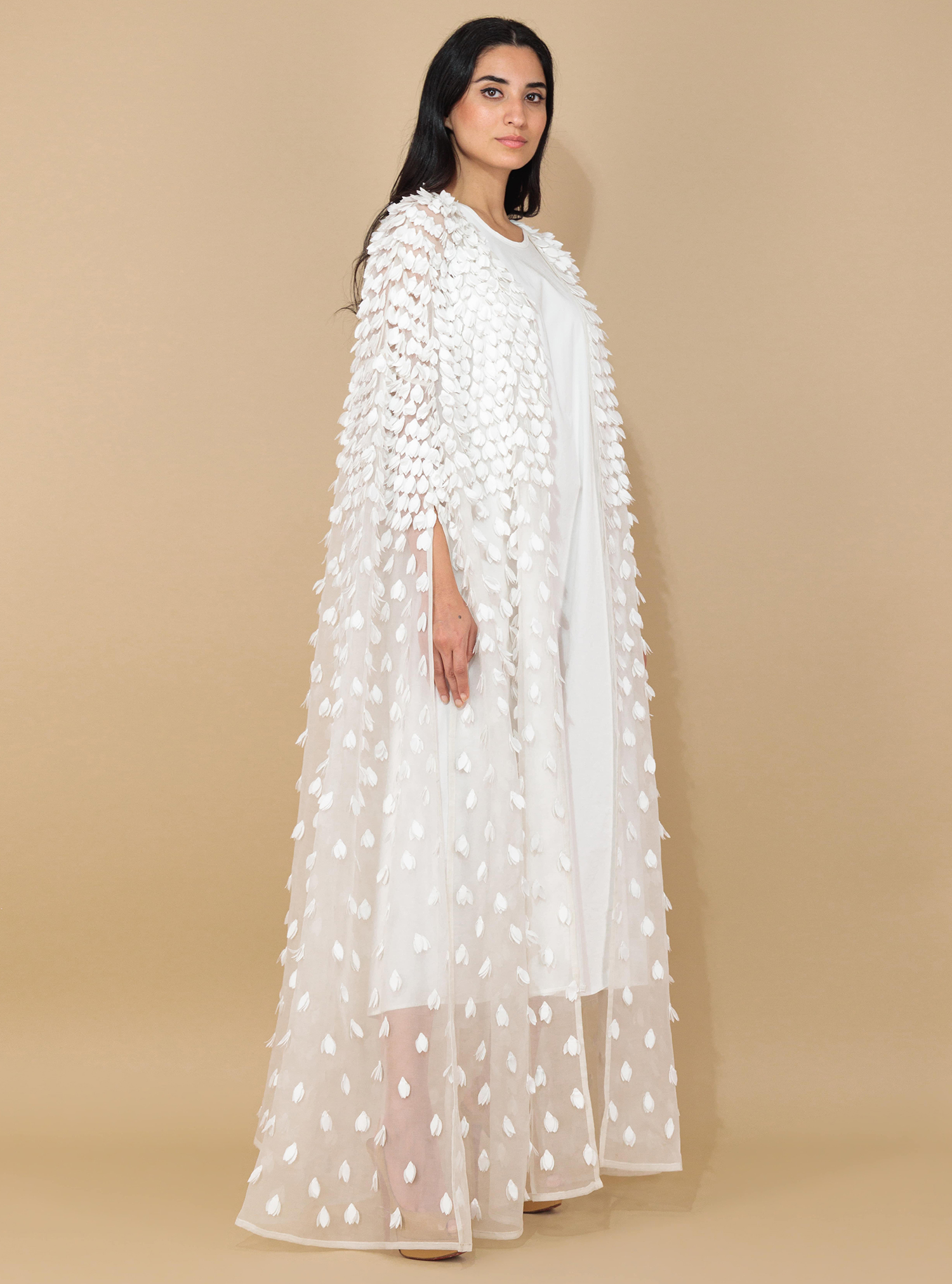 Model no 718 Elegant White Wedding Abaya with flower details Abayas ...